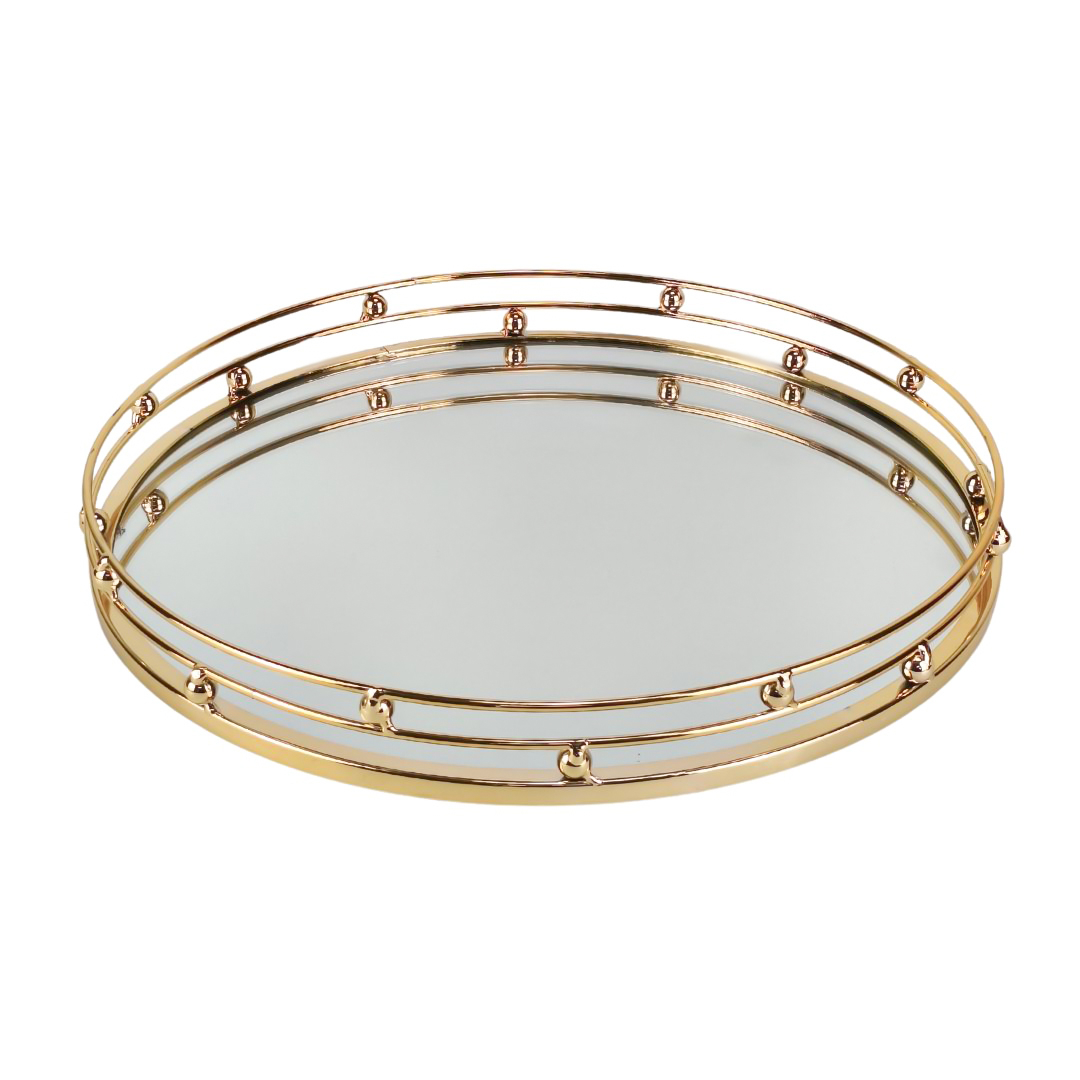 Tray Mirror Gld Metal Rnd 33x5cm - Osbro Home